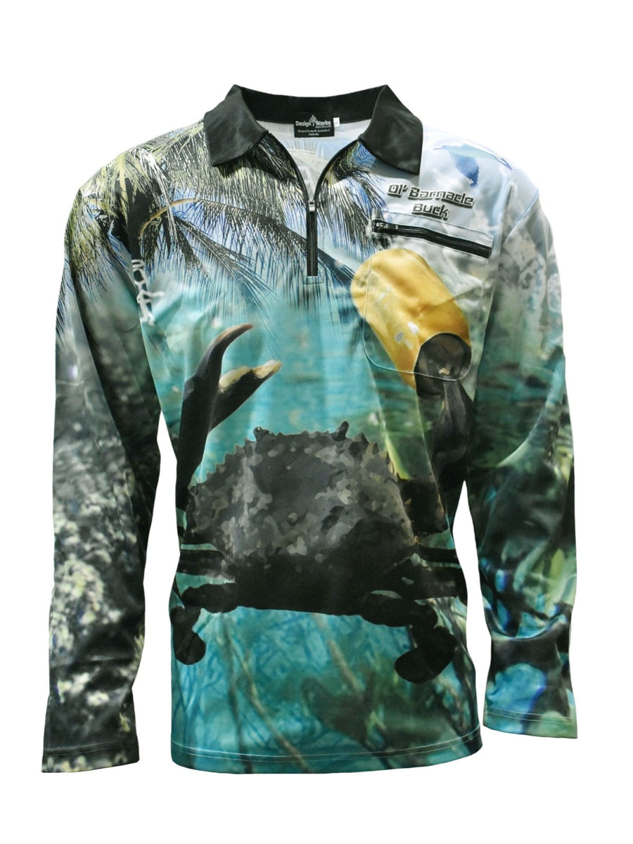 Adult Long Sleeve Zip Fishing Shirts - Grab Ya Crab - Design Works ...